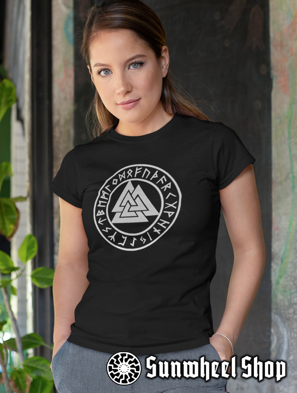 Runic Valknut Embroidered T-Shirt – Sunwheel Shop